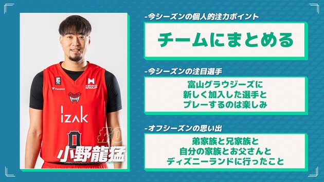 【選手アンケート】開幕直前の選手たちに迫る3つの質問！／富山グラウジーズ編 - スポーツナビ