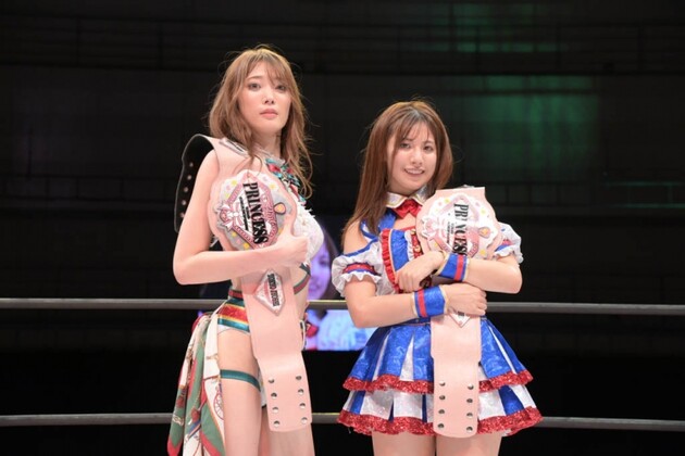 【東京女子プロレス】SKE48荒井優希が歌にプロレスに躍動し、プリンセスタッグ王座初防衛戦で自力勝利！ V2戦は英国EVEからの刺客を迎撃か？ - スポーツナビ