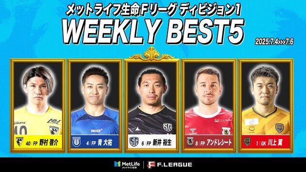 新井裕生（しながわシティ）が週間MVPに！第6節｜2025年7月4日〜7月6日 週間ベスト5【メットライフ生命Fリーグ2025-26 ディビジョン1】 - スポーツナビ